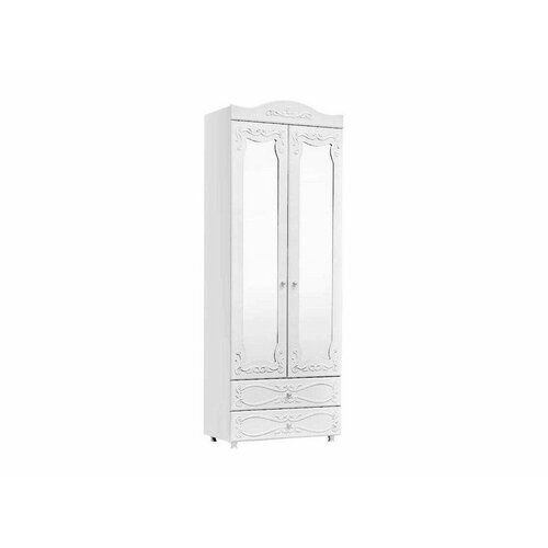 Шкаф 2-х дверный с зеркалами и ящиками (гл.410) Италия ИТ-45 белое дерево (Белый)