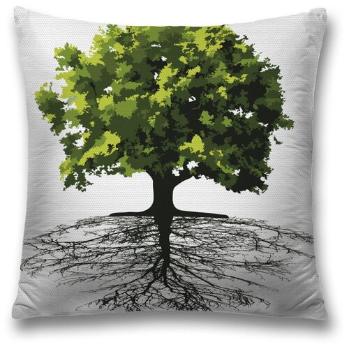 Наволочка декоративная на молнии, чехол на подушку JoyArty "Дерево с корневой системой" 45х45 см