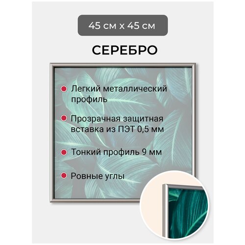 Фоторамка "Серебристая алюминиевая рамка 45х45 см" для фотографий, постеров, плакатов, фото, картин, мозаики, пазлов, вышивки, грамот, сертификатов
