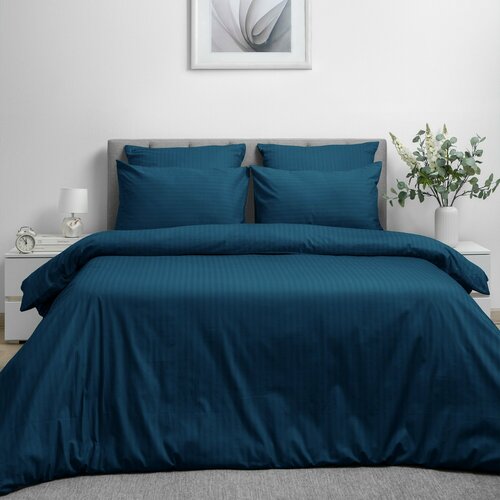 Наволочка 50х70 Волшебная Ночь Deep blue, ткань поплин, страйп дизайн, хлопок 100%, комплект из 2 шт, цвет синий черничный