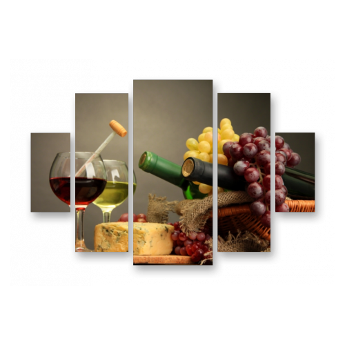 Модульная картина на стекле | Diva Kartina | Еда. Вино и бокалы | 100X70 см