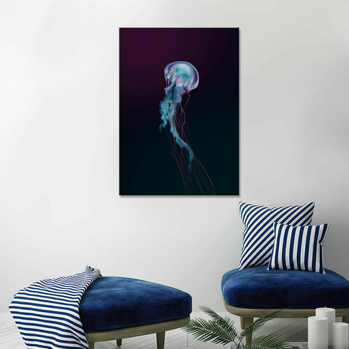 Картина/Картина на холсте/Картина на холсте для интерьера/ Картина на стену/ Картина в подарок для дома/ - Голубая медуза на черном фоне 20х30