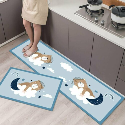 Безворсовый напольный коврик для кухни, спальни, детской комнаты, прикроватный коврик с рисунком "Мишка на облаке"