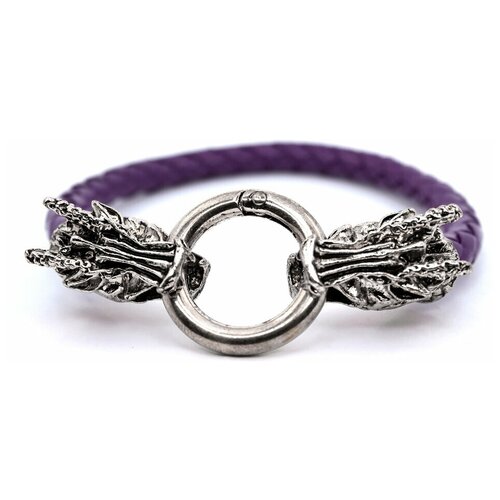 Жесткий браслет Handinsilver ( Посеребриручку ) Браслет кожаный с застежкой дракон-5619, 1 шт., размер 21 см, purple