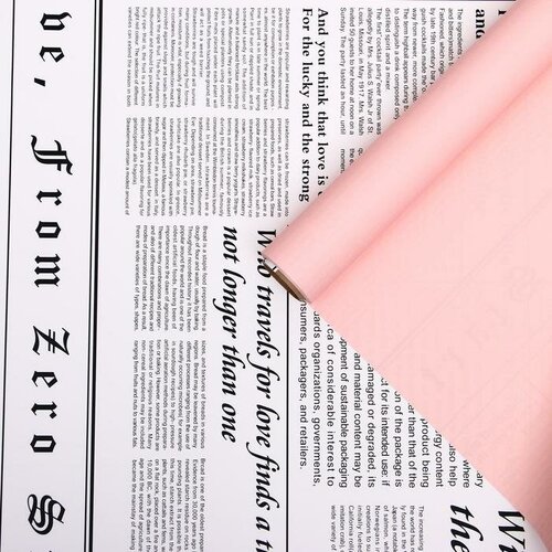 Плeнка матовая двухсторонняя Газета на белом розовый, 0,58 х 10 м