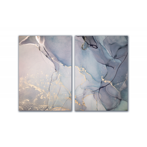 Модульная картина на стекле | Diva Kartina | Абстракция мрамор. Голубая дымка | 84X60 см