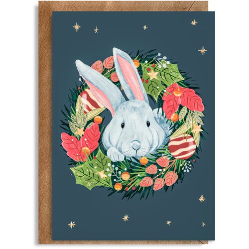 Новогодняя открытка "Кролик" 14,8 * 10,5 см с конвертом
