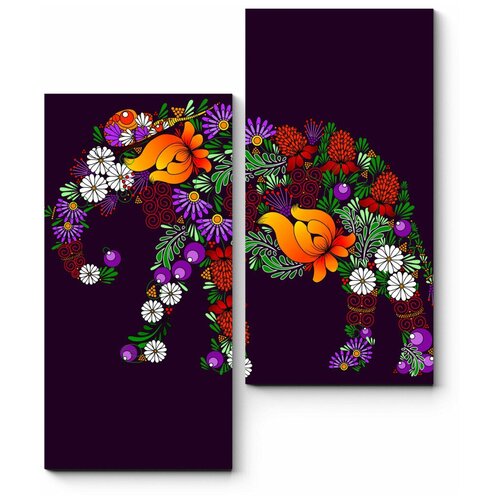 Модульная картина Цветочный слон 70x88