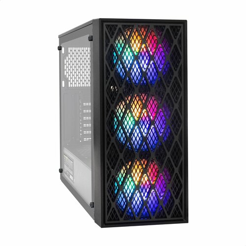 Корпус Miditower ExeGate EVO-8243-NPX500 (ATX, БП 500NPX с вент 12 см, 2*USB+1*USB3.0, черный, 3 вент. с RGB подсветкой, боковая панель - закаленное стекло) EX293017RUS