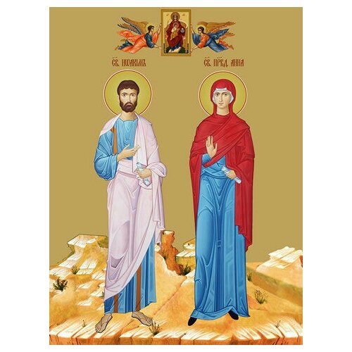 Икона на дереве ручной работы - Иоаким и Анна, 15x20x4,0 см, арт Ид4987