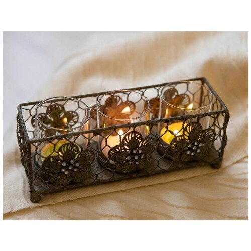 Подсвечник винтажный серебряные кружева под три свечи, 17х7х8 см, Kaemingk 380297