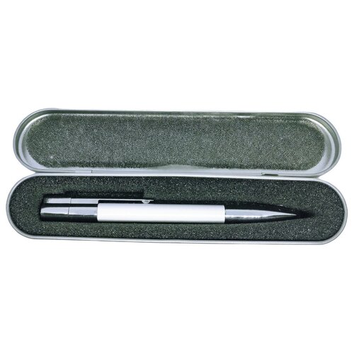 Подарочная флешка ручка тонкая БЕЛАЯ 16GB в металлическом боксе