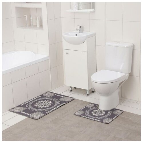Набор ковриков для ванной и туалета Доляна «Адуор», 2 шт, 50×78 см, 40×50 см, цвет серый