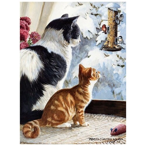 Репродукция на холсте Кошка с котенком (A cat with a kitten) Вейрис Персис 40см. x 54см.