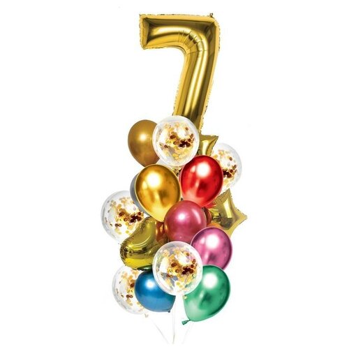 Букет из шаров "День рождения – 7 лет", фольга, латекс, набор 21 шт, цвет золотой