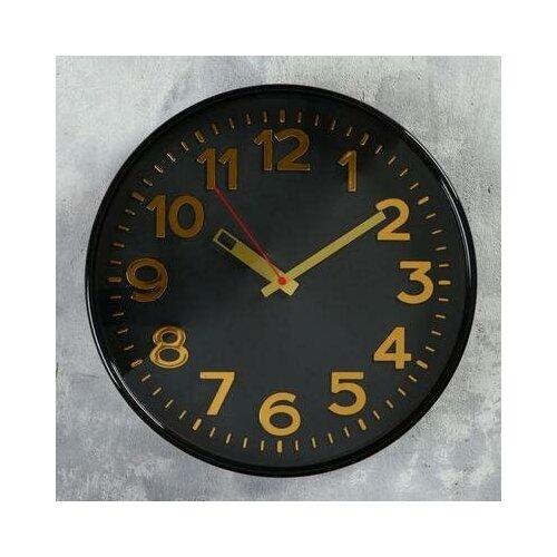 Часы настенные круглые "Классика", чёрный обод, 30х30 см, микс Тройка 2584142 .
