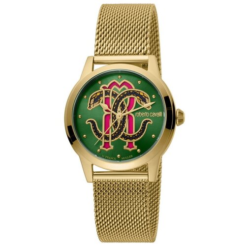 Наручные часы Roberto Cavalli by Franck Muller Logomania, зеленый, золотой