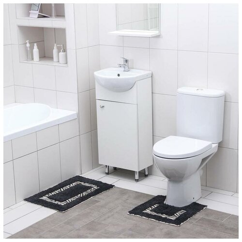 Доляна Набор ковриков для ванны и туалета Доляна «Зебра», 2 шт: 40×40, 40×60 см, 900 г/м2, 100% хлопок, цвет чёрный