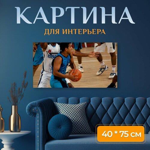 Картина на холсте "Баскетбол, спорт, играющий" на подрамнике 75х40 см. для интерьера