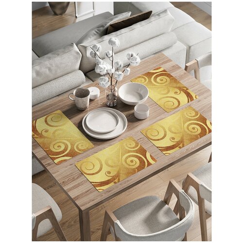 Комплект тканевых салфеток, плейсматов с рисунком JoyArty "Золотая спираль" для сервировки стола, подарочный набор 46x30 см, 4шт.