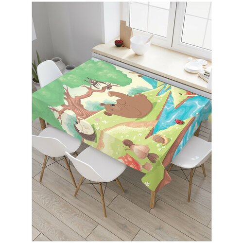 Скатерть прямоугольная JoyArty на кухонный стол "Отдых на травке" из оксфорда, 120x145 см