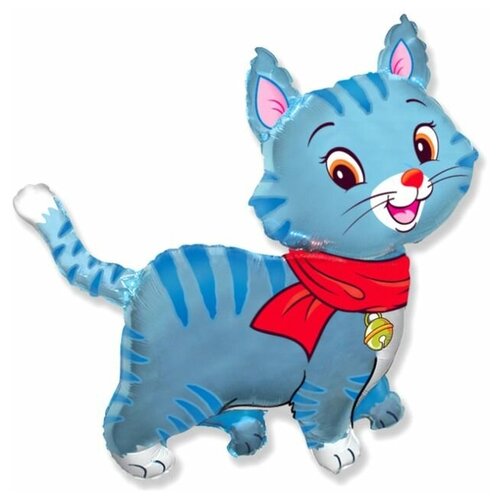 Шар фольгированный 37" "Кошечка", с шарфом, цвет голубой