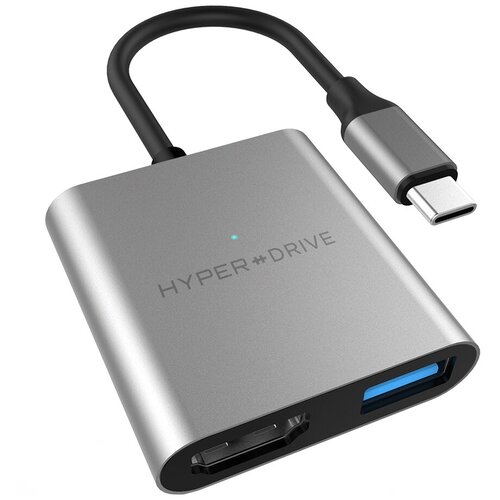 USB-хаб Hyper HyperDrive 4K HDMI 3-in-1 Hub для Macbook и других устройств с портом Type-C. Порты: 4K/30Hz HDMI, USB-C Power Delivery, USB-A. Цвет серый космос.