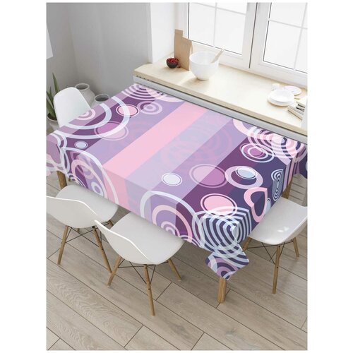Скатерть прямоугольная JoyArty на кухонный стол "Розовые круги" из оксфорда, 180x145 см