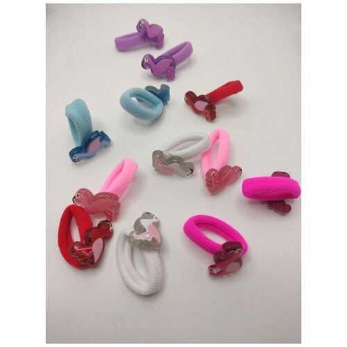 Резинки для девочек / набор резинок 12шт/ разноцветные резинки для волос с фигурками фламинго