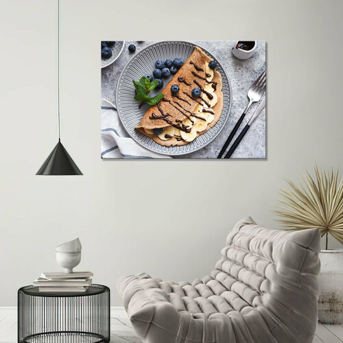 Картина/Картина на холсте для интерьера/Картина на стену/Картина для кухни/ - блинчик с бананом и черникой 20х30