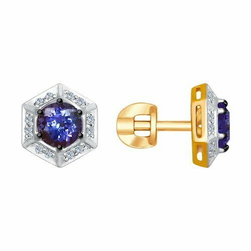 Серьги пусеты Diamant online, золото, 585 проба, танзанит, бриллиант, фиолетовый