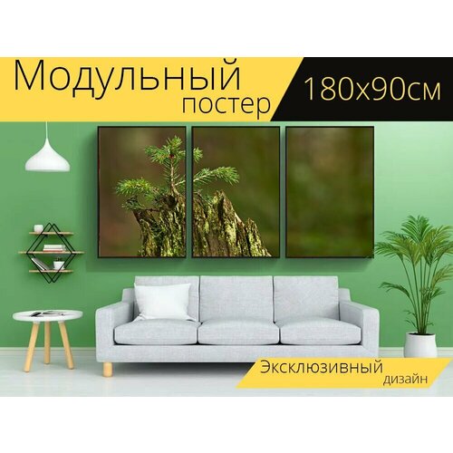 Модульный постер "Пень, ствол, растения" 180 x 90 см. для интерьера