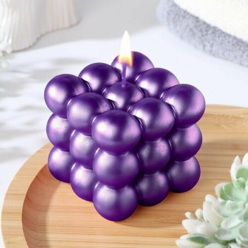 Свеча фигурная "Баблс" большой куб, 5х5х5 см, фиолетовый 1 шт.