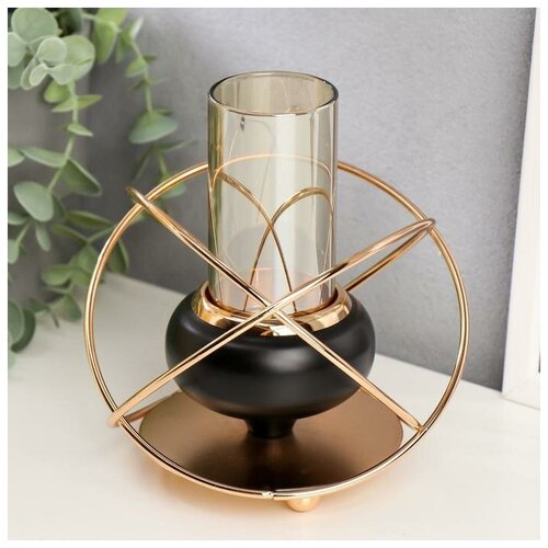 Подсвечник металл стекло на 1 свечу "Сфера" чёрный с золотом 16 5х14 5х14 5 см