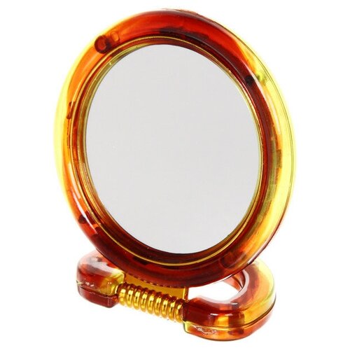 Зеркало настольное двухстороннее в пластиковой оправе "Янтарь" круг, подвесное d-9см (Стикер на минивложение12шт)