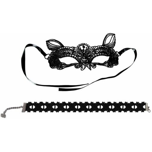 Набор карнавальный "Кошка" Черный, 2 предмета (маска и чокер)