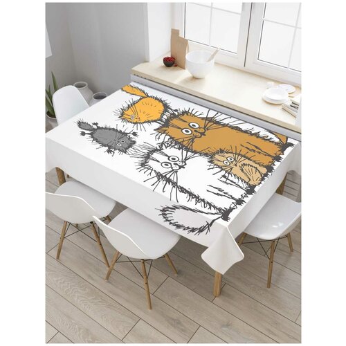 Скатерть прямоугольная JoyArty на кухонный стол "Семейство котов" из оксфорда, 120x145 см