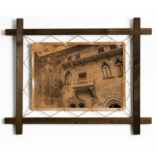 Картина Дом Джульетты, Италия, гравировка на натуральной коже, интерьерная для украшения и декора на стену в деревянной раме, подарок, BoomGift