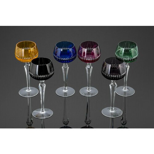 Набор из 6 бокалов (фужеров) для вина Echt Kristall, цветное стекло, алмазная грань
