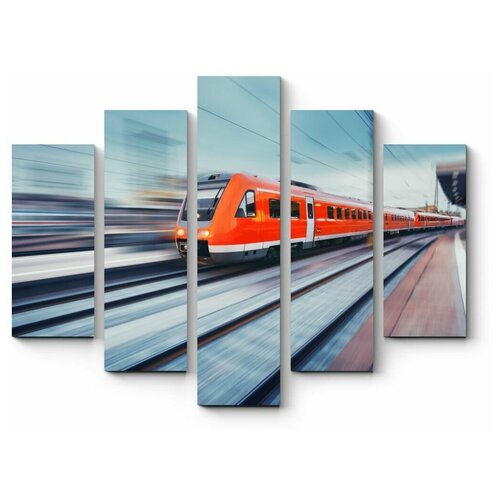 Модульная картина Высокоскоростной красный пассажирский пригородный поезд105x84