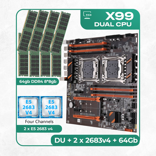 Комплект материнской платы X99: ZX-DU99D4 + 2 x Xeon E5 2683v4 + DDR4 64Гб 8х8Гб