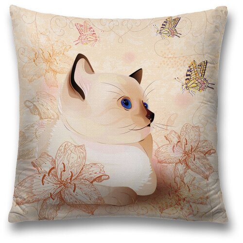 Наволочка декоративная на молнии, чехол на подушку JoyArty "Котик ловящий бабочек" 45х45 см