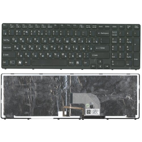 Клавиатура для ноутбука Sony Vaio SVE1712 черная с подсветкой с черной рамкой