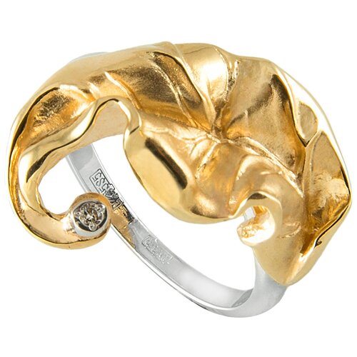 Перстень Альдзена Блюз К-14050, белое, желтое, комбинированное золото, 585 проба, родирование, бриллиант, размер 16.5, белый, желтый