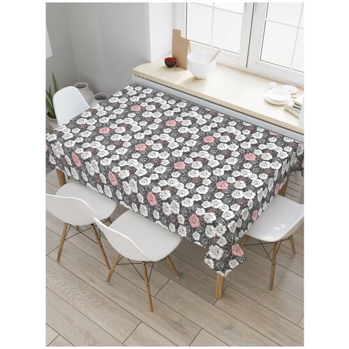 Скатерть прямоугольная JoyArty на кухонный стол "Розы с контурами" из оксфорда, 120x145 см