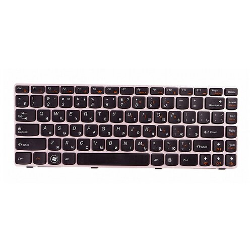 Клавиатура для ноутбука Lenovo IdeaPad Z360 черная, с розовой рамкой (model Z360-RU)