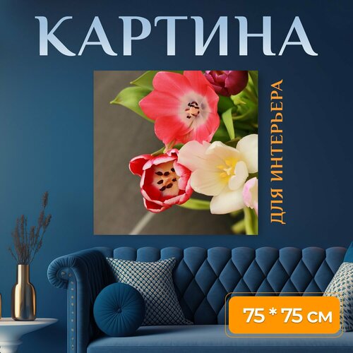Картина на холсте "Тюльпан, тюльпаны, цветы" на подрамнике 75х75 см. для интерьера