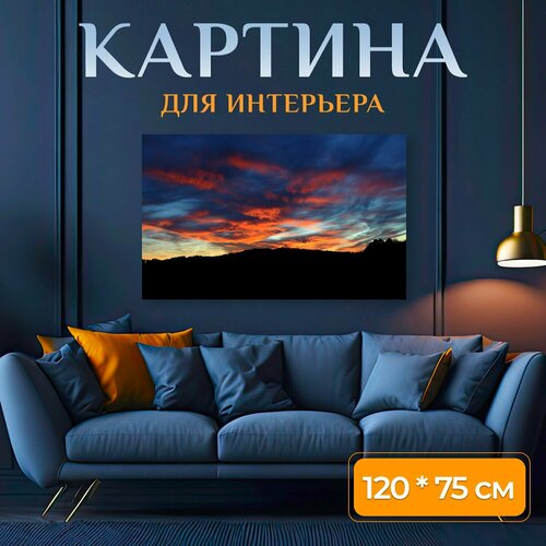 Картина на холсте "Заход солнца, облака, канун" на подрамнике 120х75 см. для интерьера