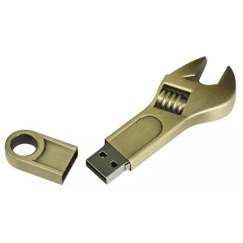 USB Флешка сувенирная подарочная Разводной ключ золотистый 32 ГБ металл