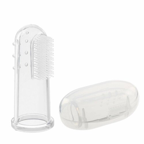 Зубная щетка на палец с массажным эффектом, силиконовая, в контейнере (прорезыватель), цвет прозрачный